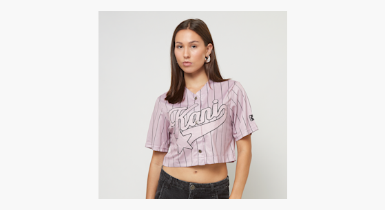 Acheter Karl Kani OG Star Logo Crop Pinstripe Baseball Shirt rose | SNIPES