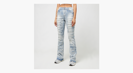 Shop Smoke Rise Fray Denim Stack Pants blauw | SNIPES