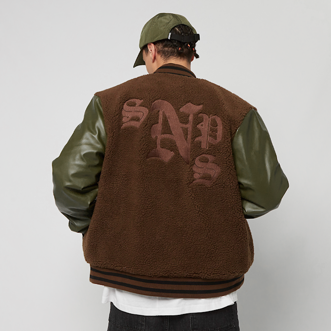 SNIPES Old English Logo Sherpa Fake Leather Varsity Jacket bruin ...