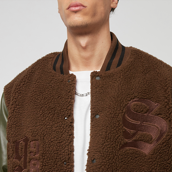 SNIPES Old English Logo Sherpa Fake Leather Varsity Jacket bruin ...